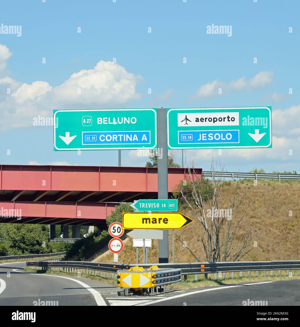 road signs at the crossroads with ITALIAN LOCALITIES written in large ...