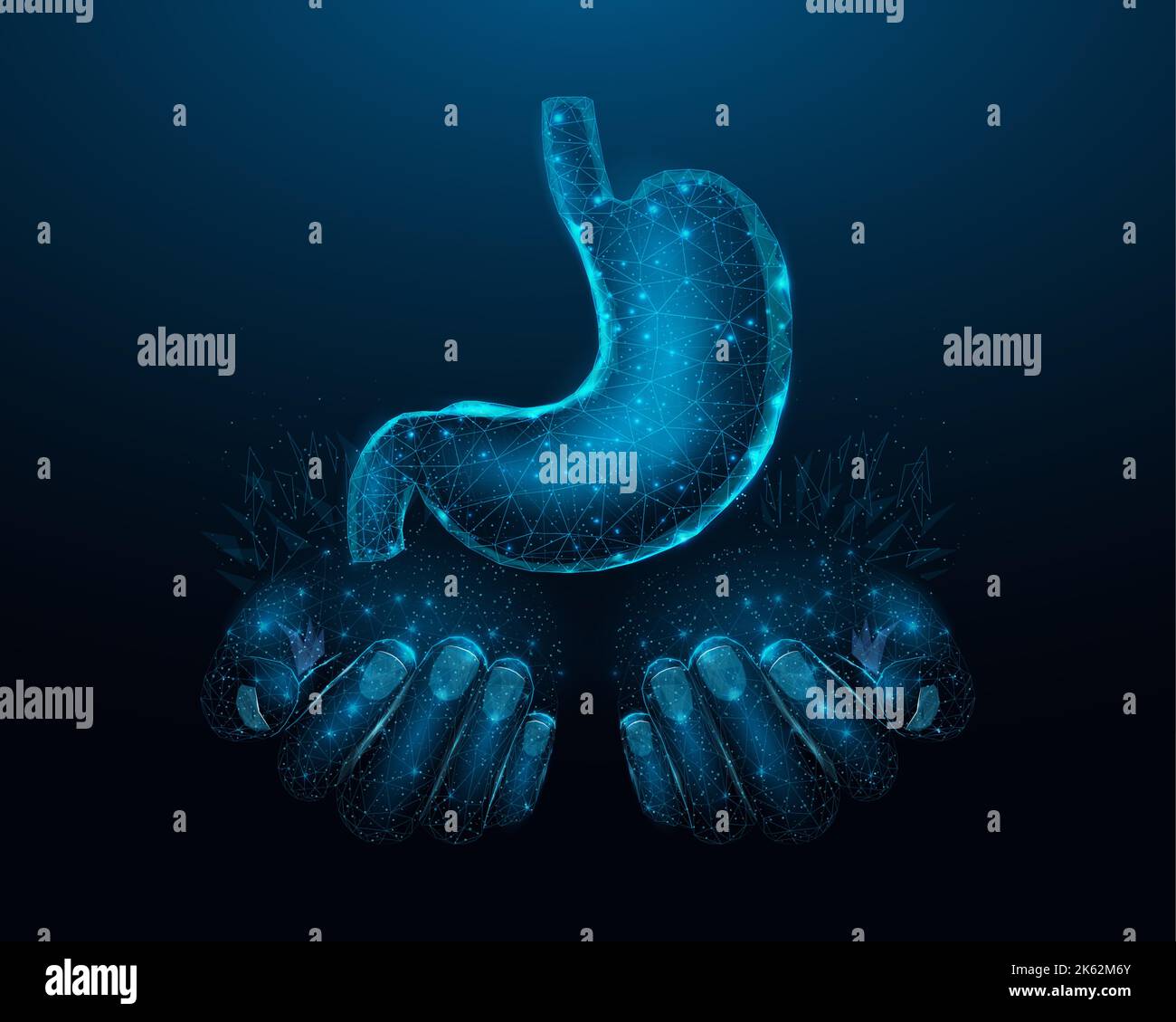 Two human hands are holds human stomach. Concept for medical, treatment ...