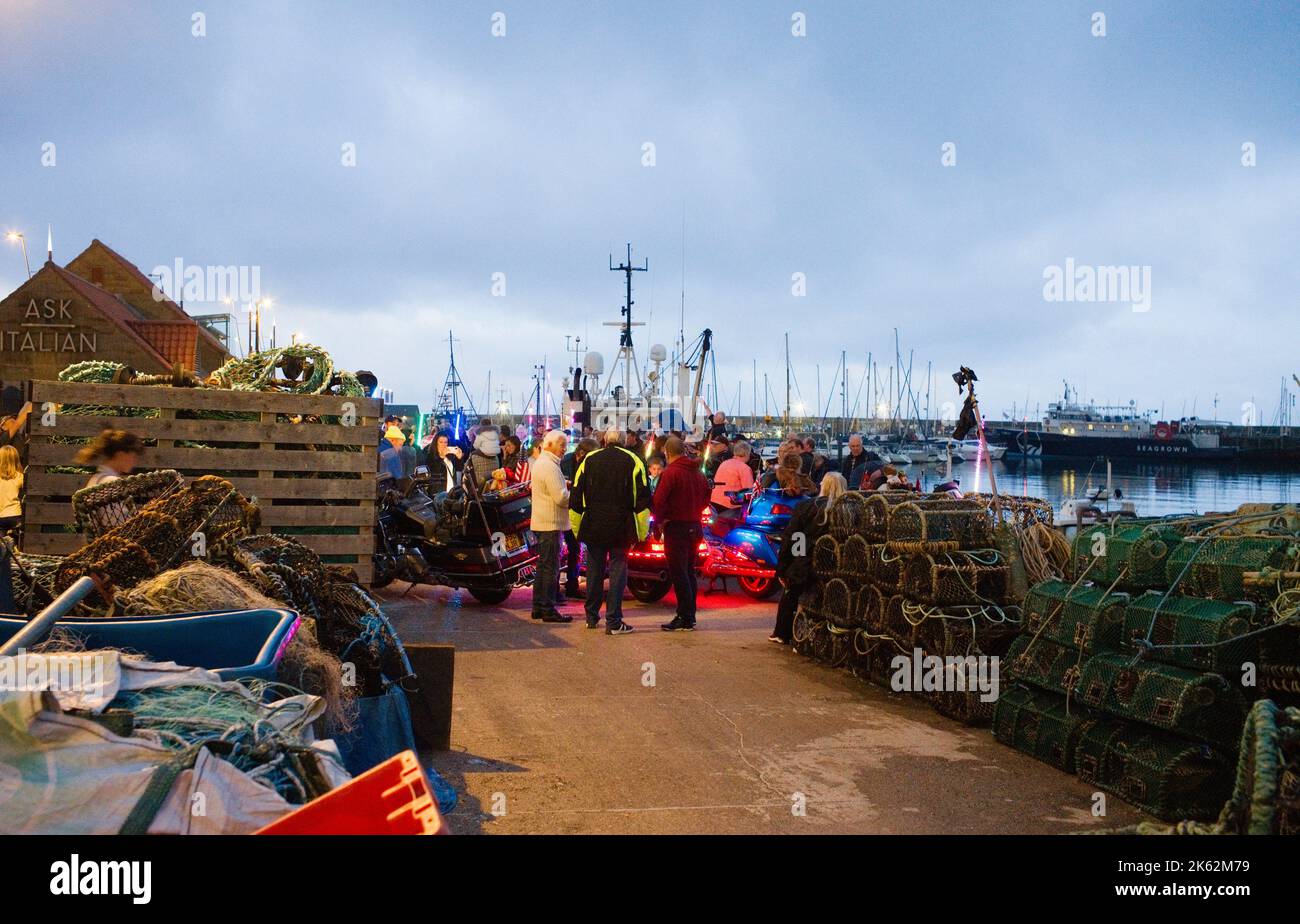 Honda Goldwing motor bikes meeting at night on the quayside Scarborough ...