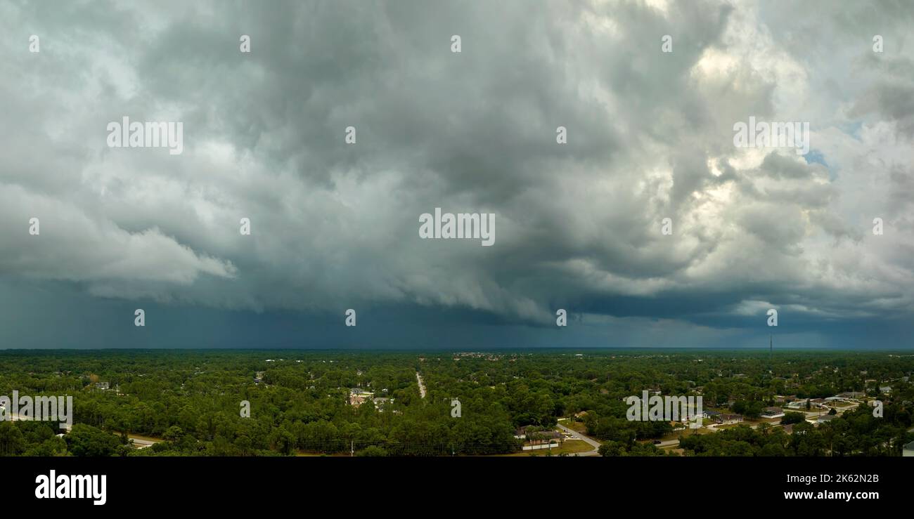 Landscape of dark ominous clouds forming on stormy sky before heavy ...