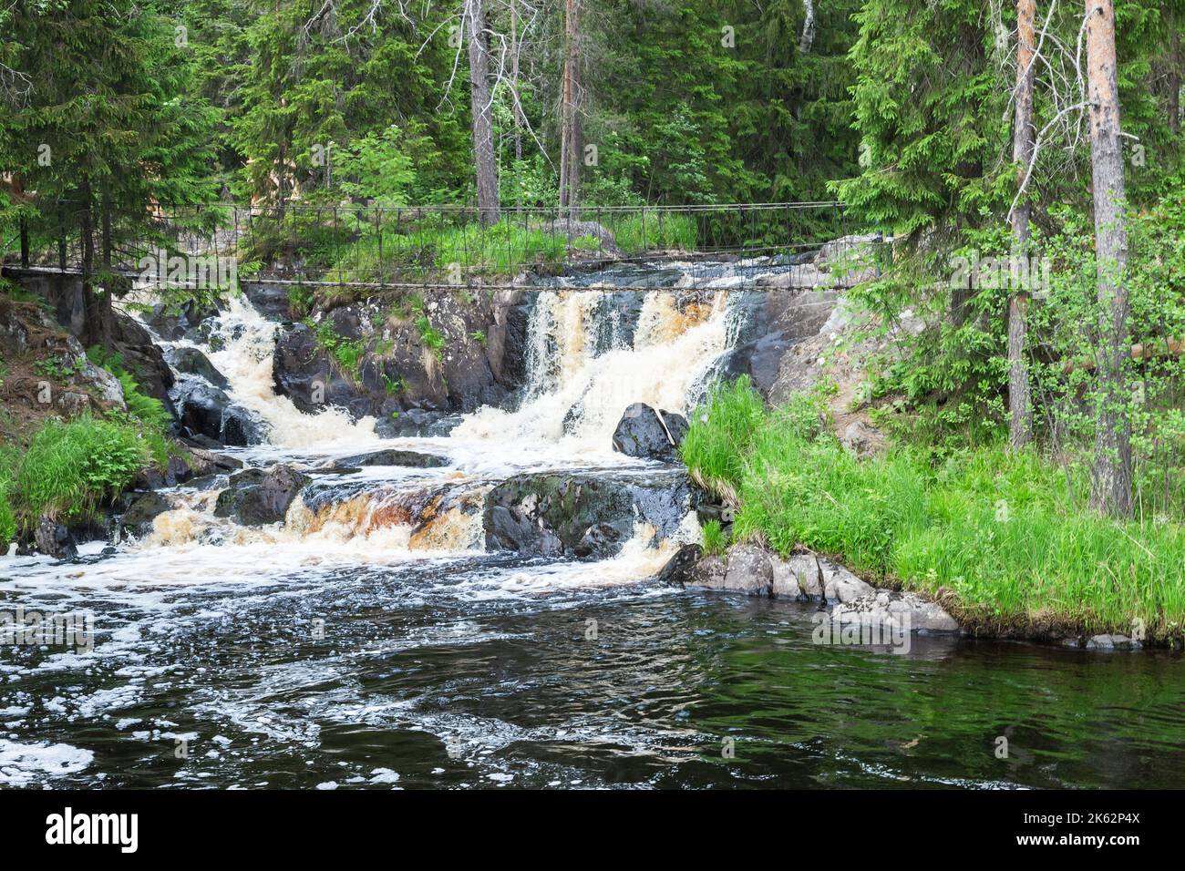Waterfalls of Ruskeala on a summer day, natural photo. Republic of ...