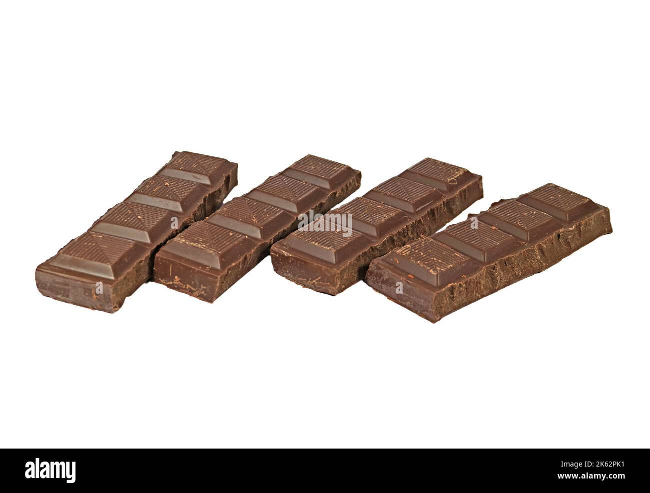 Four of Delectable Chocolate Bar Pieces Isolated on white background ...