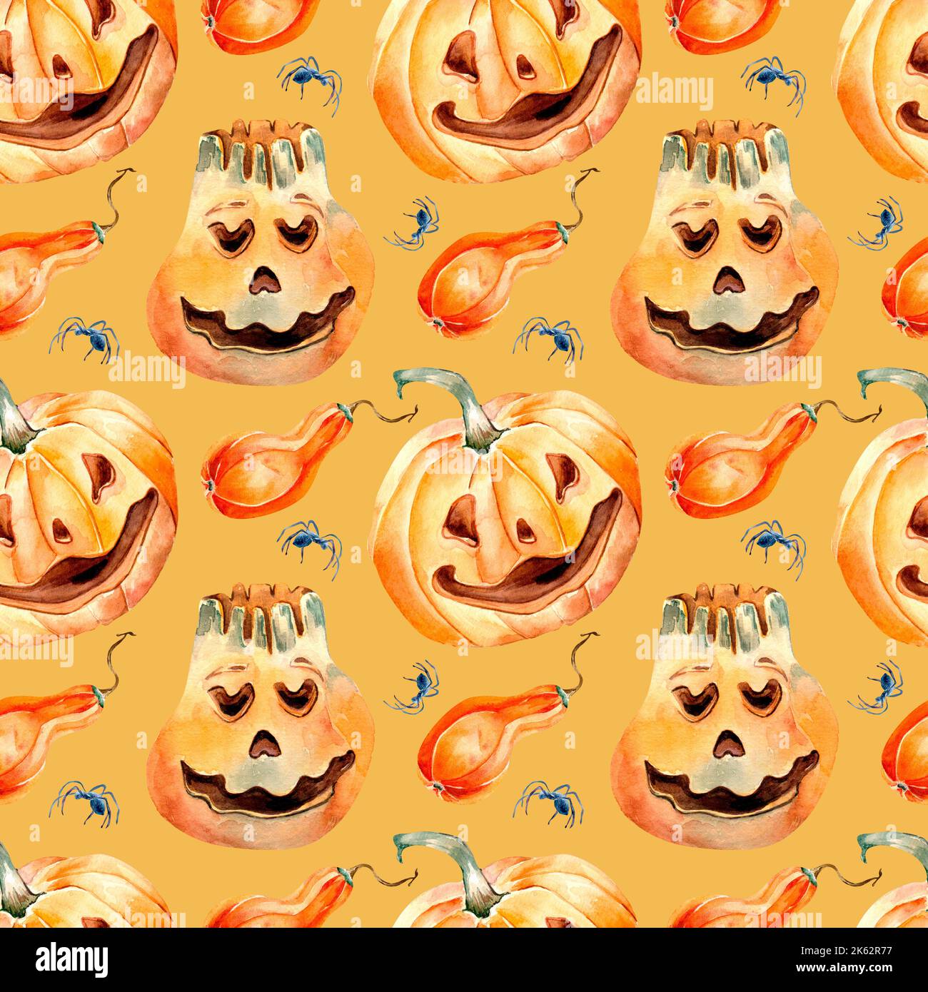 Smiling halloween pumpkins watercolor seamless pattern isolated on ...