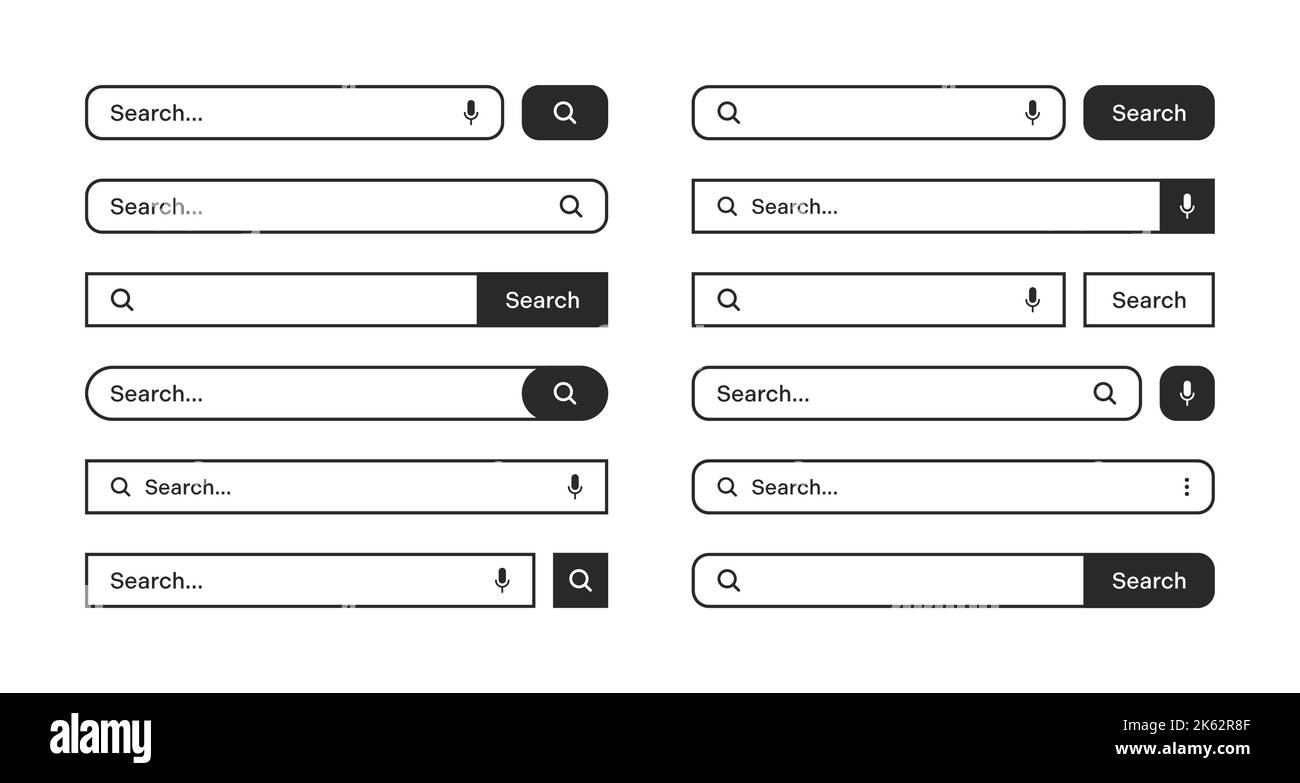 Various search bars with outline border. Internet browser engine with ...