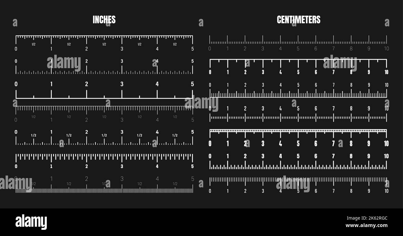 Realistic white centimeter and inch scale for measuring length or ...