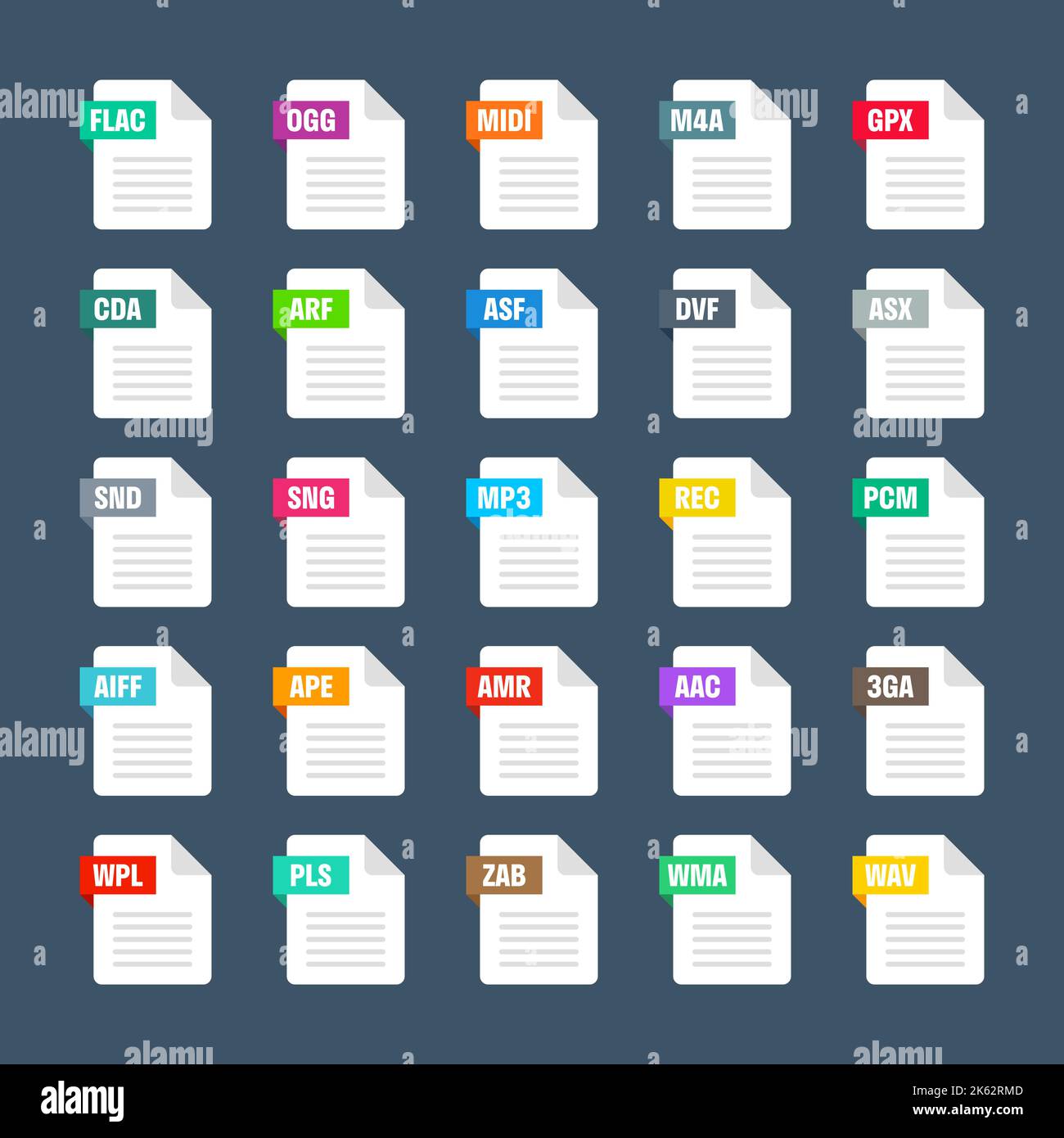 Common system file formats. Document types and extensions. Flat style ...