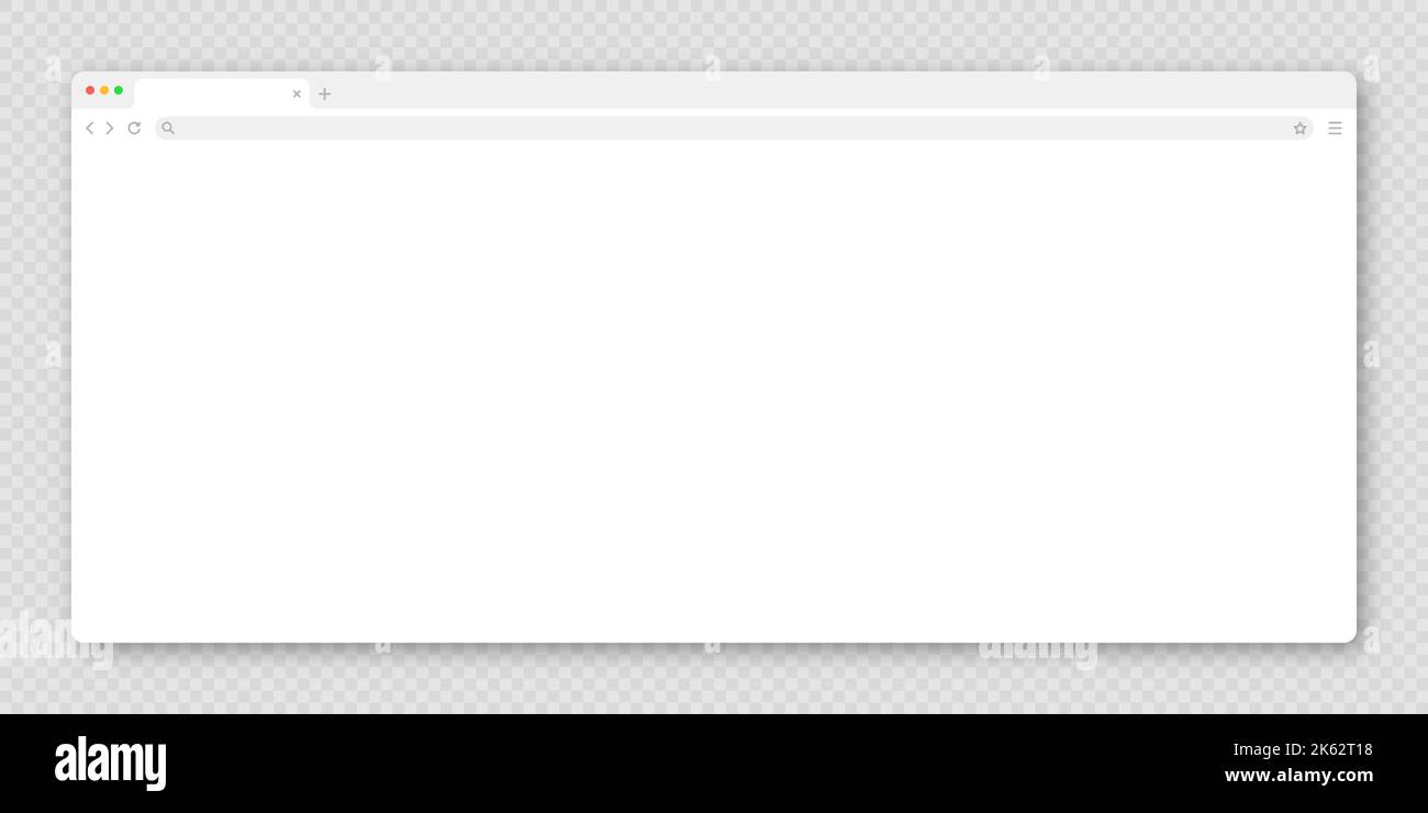 Blank web browser window with tab, toolbar and search field. Modern website, internet page in ...