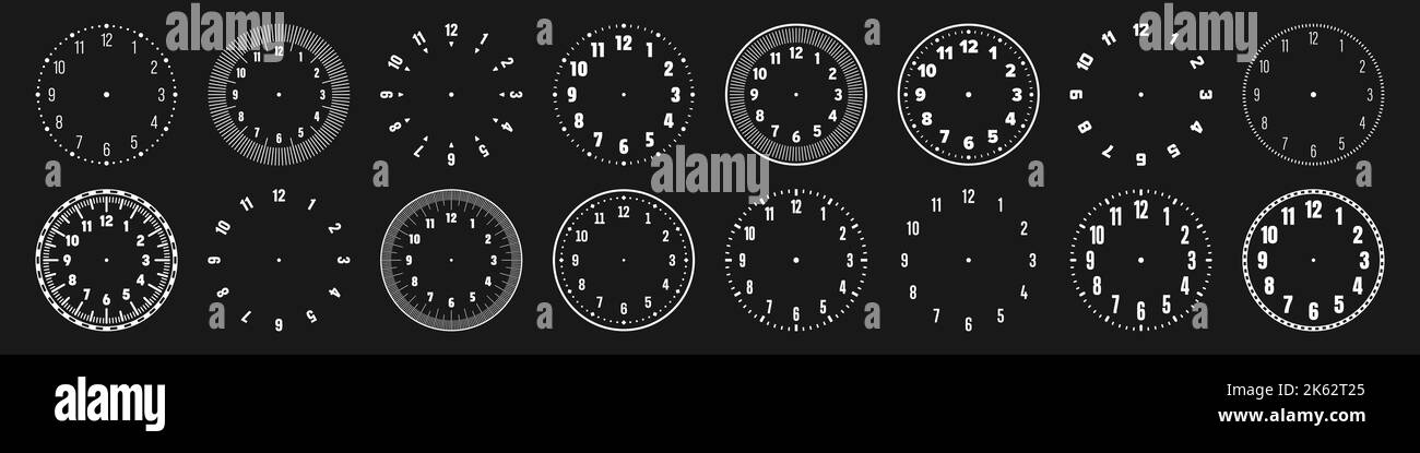 Mechanical clock faces with arabic numerals, bezel. White watch dial ...
