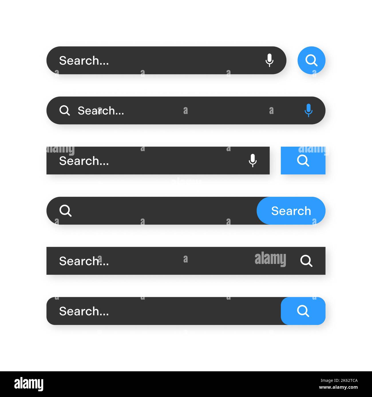 Various search bar templates, dark mode. Internet browser engine with ...