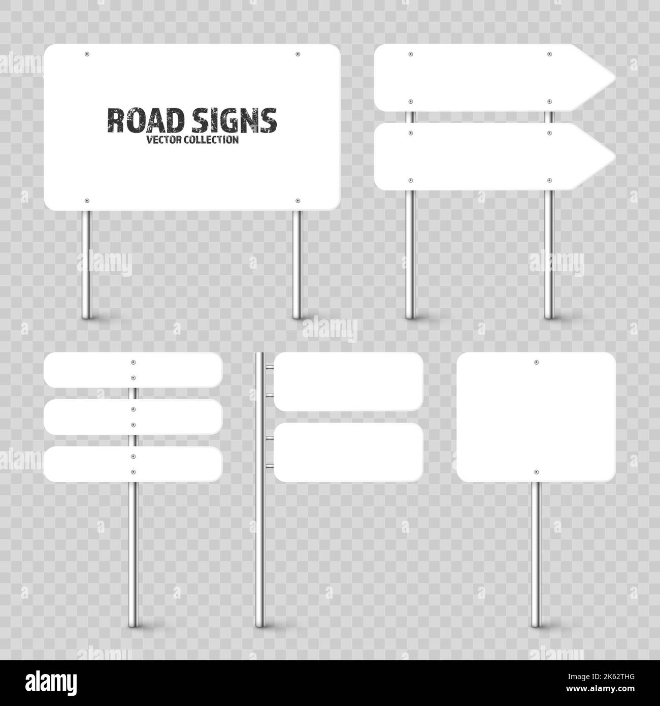Various road, traffic signs. Highway signboard on a chrome metal pole ...