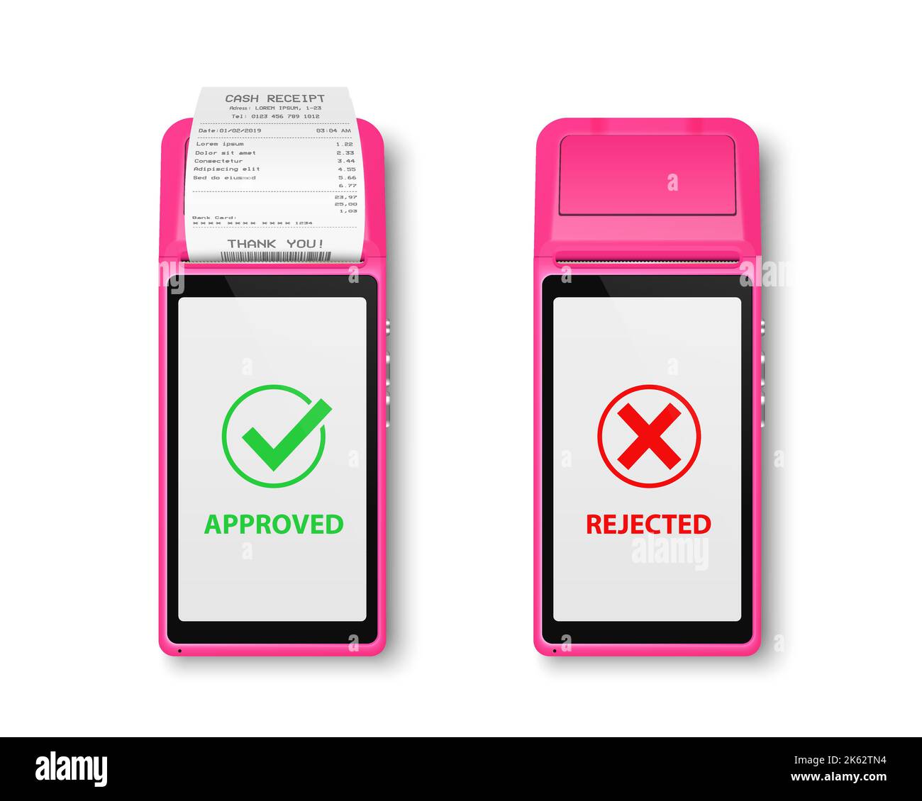 Vector 3d NFC Payment Machine with Approved and Rejected Status, Receipt Isolated. Wi-fi ...