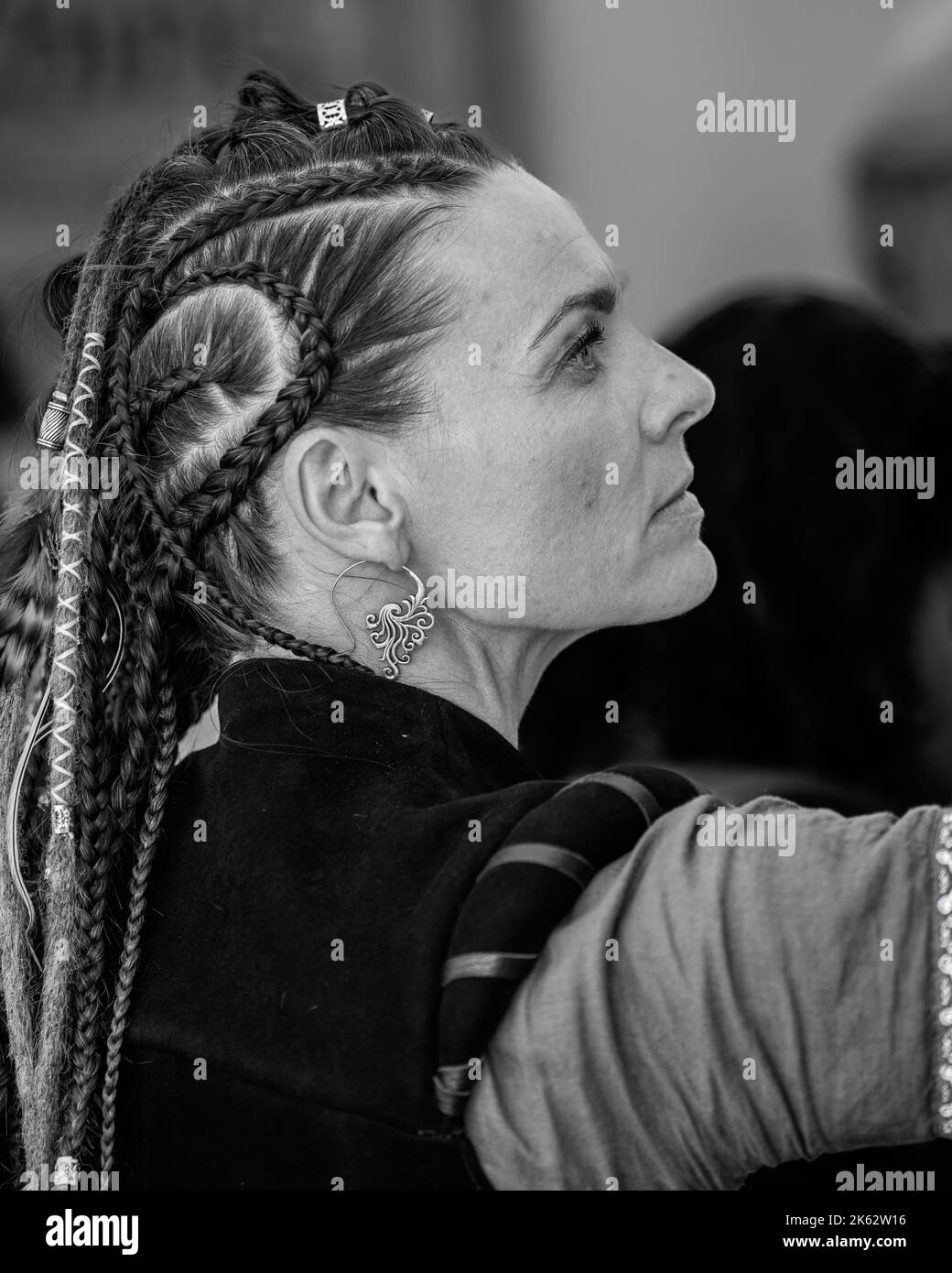A vertical grayscale shot of a braided woman's profile Stock Photo - Alamy
