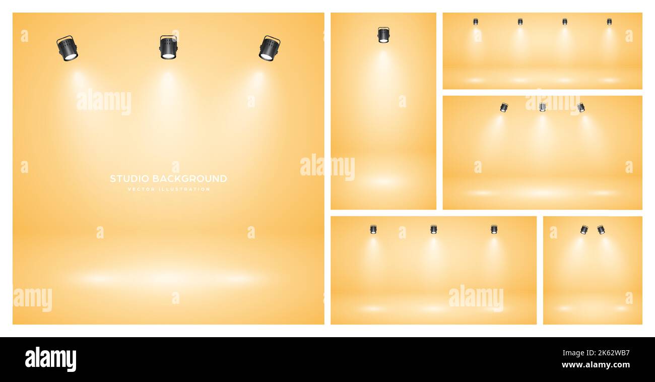 Empty yellow studio abstract backgrounds with spotlights. Product ...