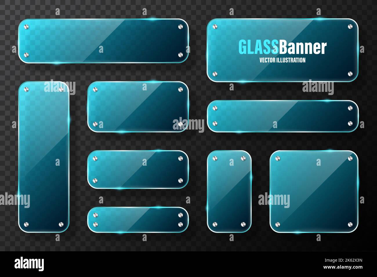 Realistic glass frames with metal holders. Blue transparent glass ...