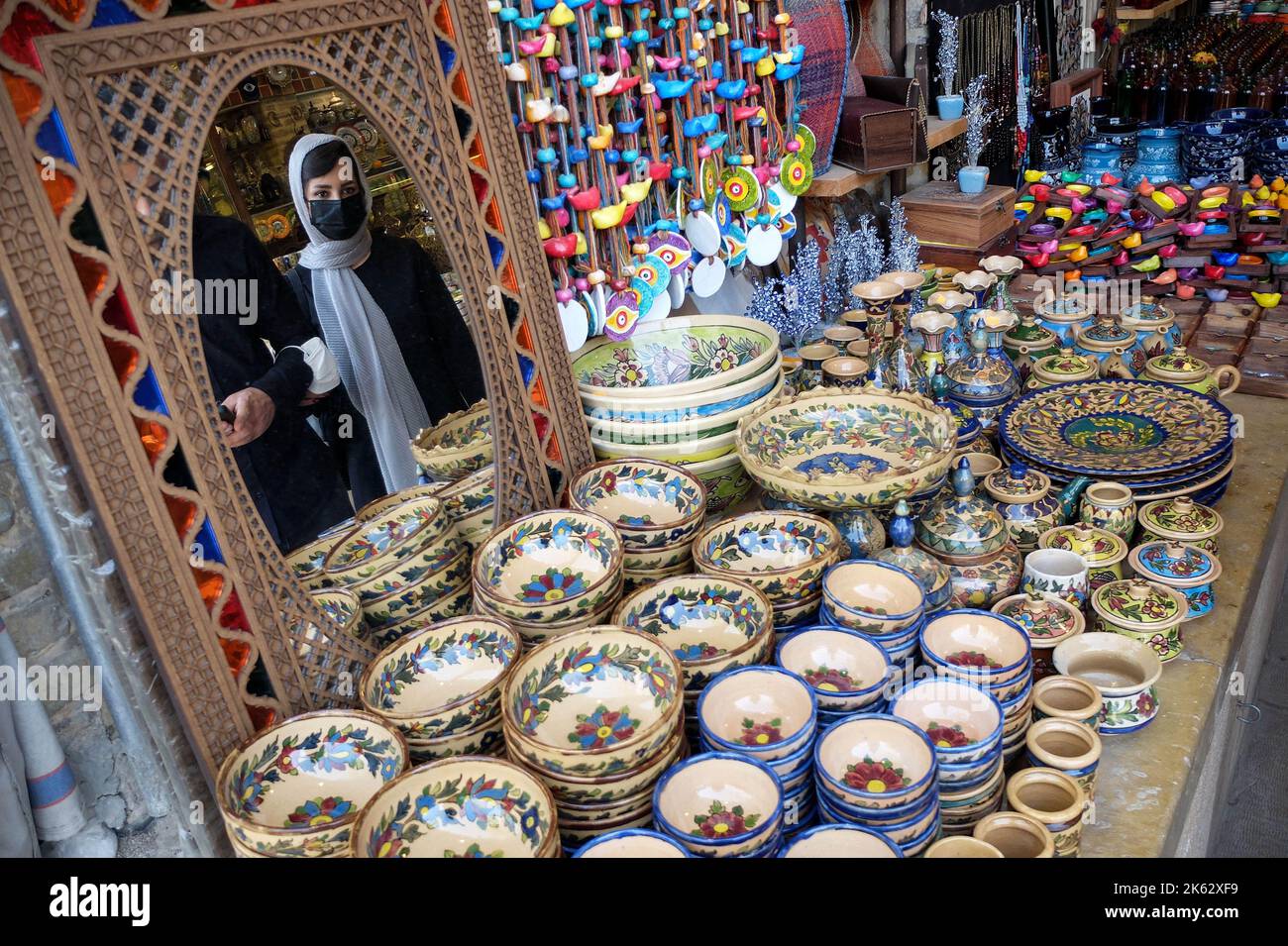 Shiraz, Fars, Iran. 9th Oct, 2022. Iranian women walk past in Vakil ...