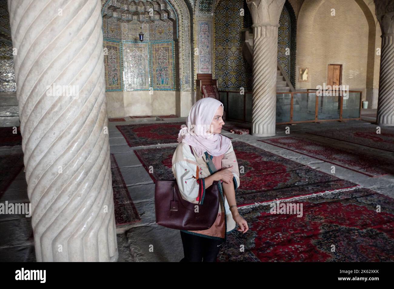 Shiraz, Fars, Iran. 9th Oct, 2022. An Iranian female tourist guide is ...
