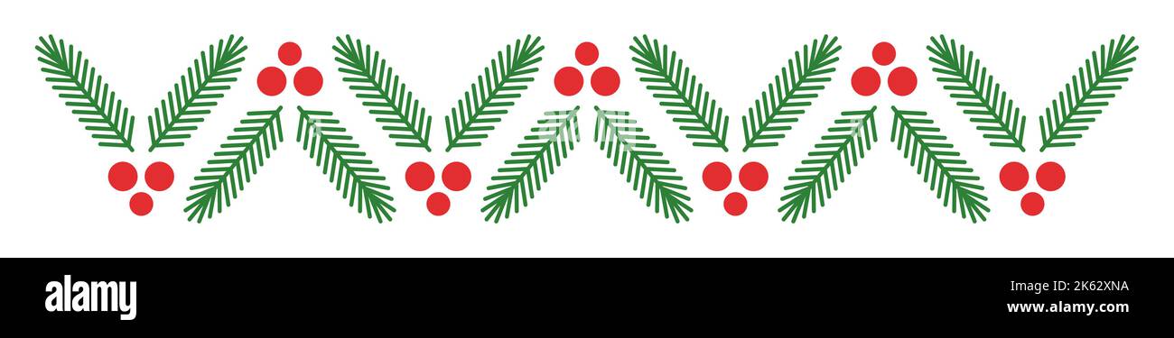 Christmas fir branches and red berries border for design. Vector ...