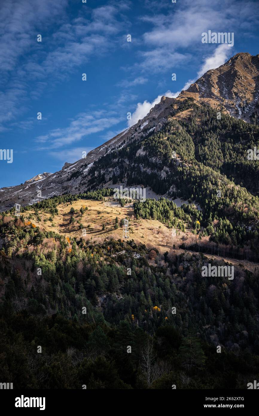A vertical shot of the slope of a mountain in the Ordesa Valley during ...