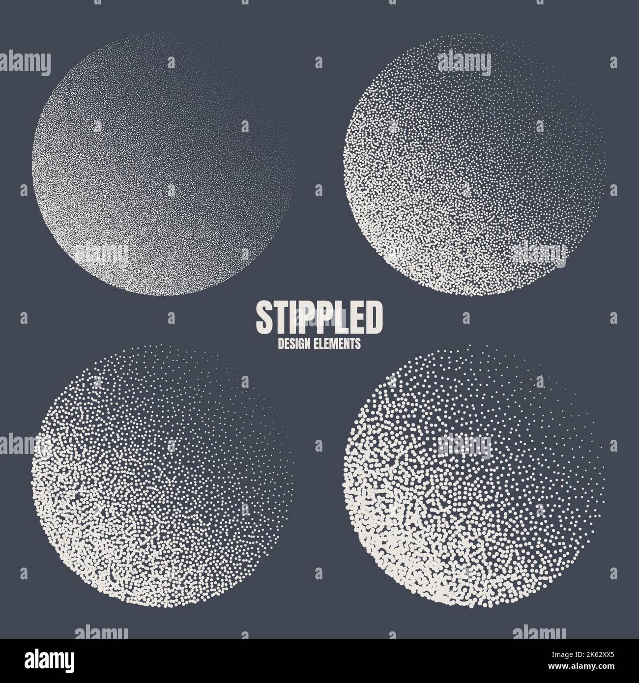 Round shaped dotted objects, stipple elements. Fading gradient ...