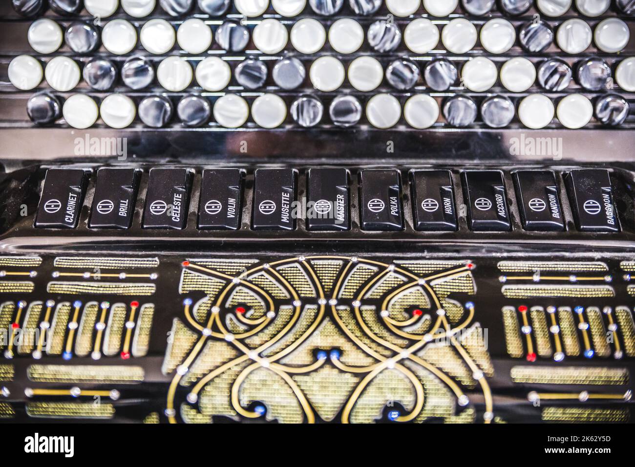 A closeup of accordion buttons Stock Photo - Alamy