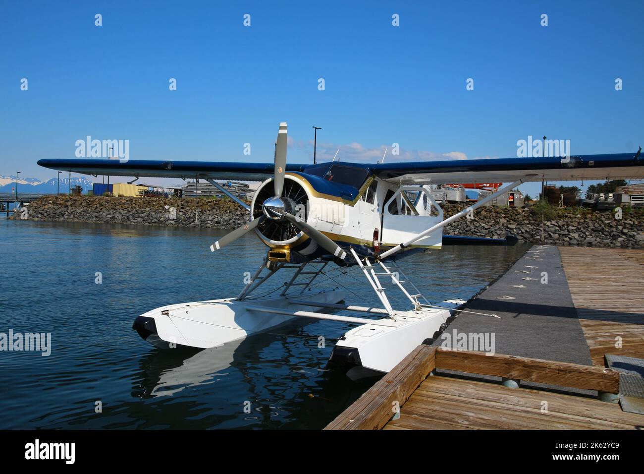 Alaska, seaplane at the jetty of the small town of Petersburg, United ...