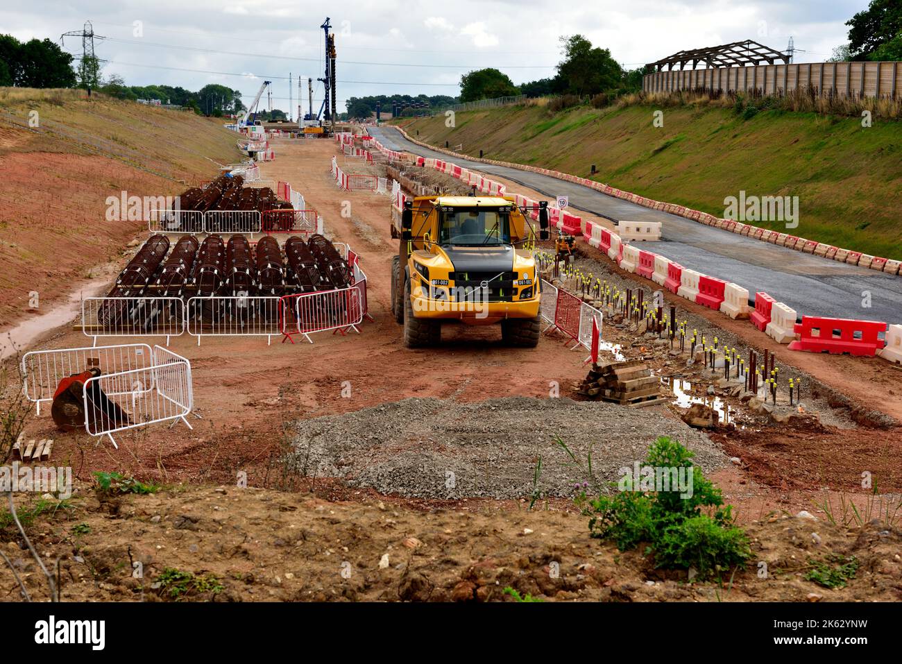 HS2, High Speed 2 railway line construction work in countryside along ...