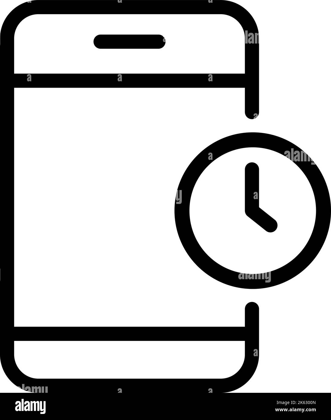 Mobile smartphone and clock vector logo icon. Simple sign line style ...