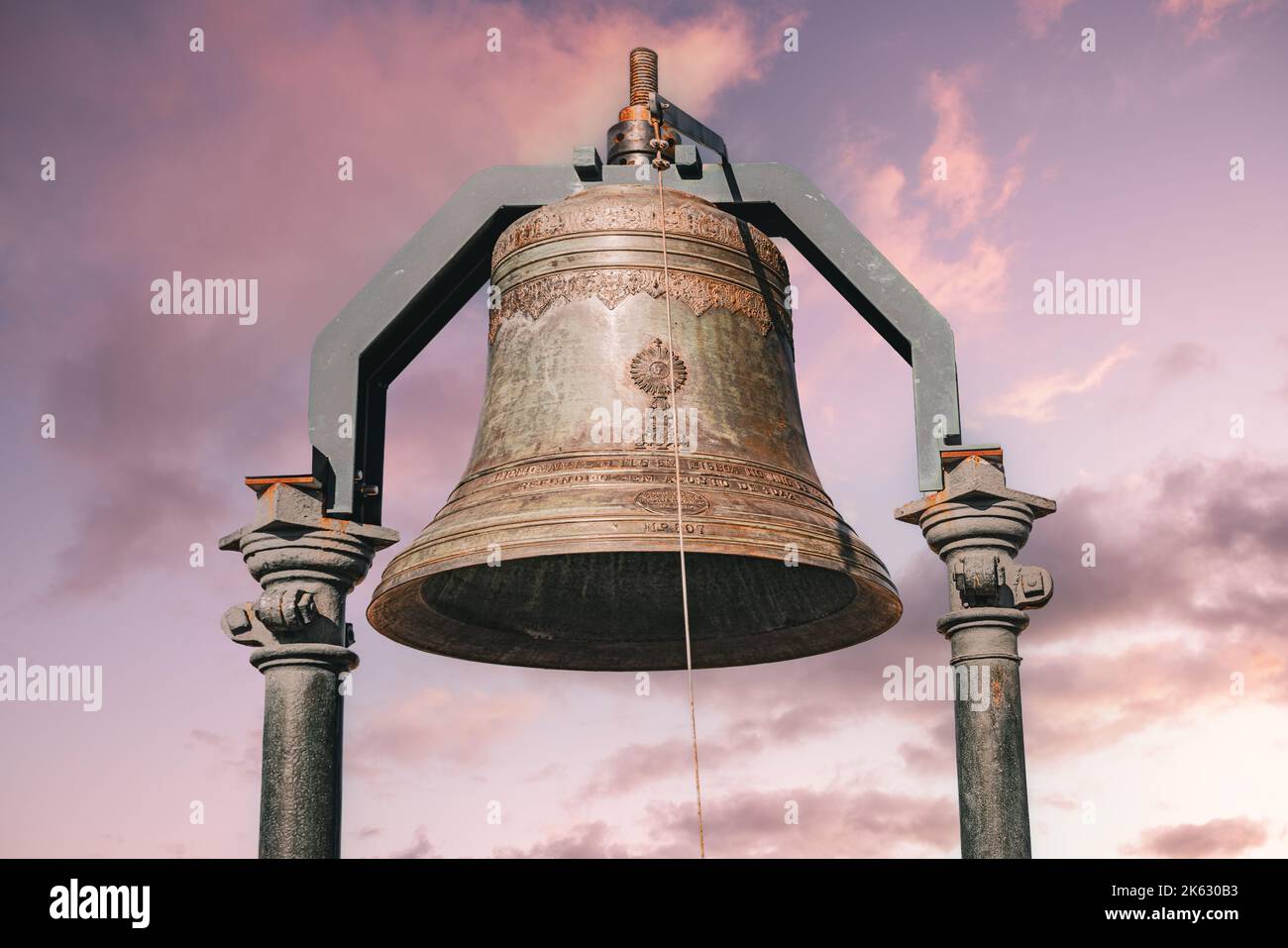 Historic bell in Lisbon, Portugal. Cloche on rooftop of Rua Augusta ...