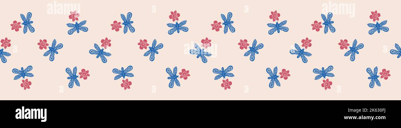 Retro butterfly seamless border. 70s style ecological insect garden ...