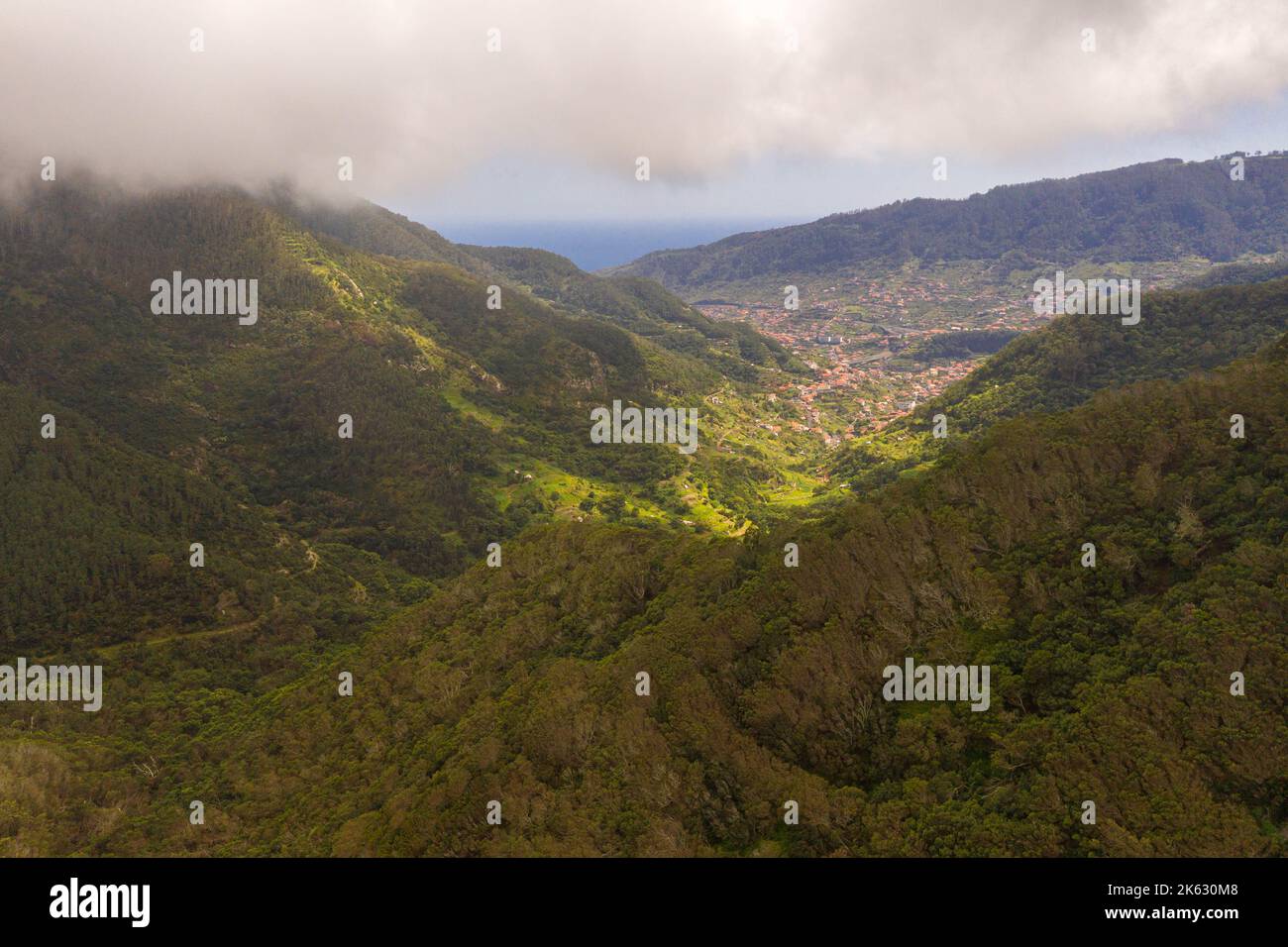 Drone photography of Madeira island cloudy mountains during summer day ...
