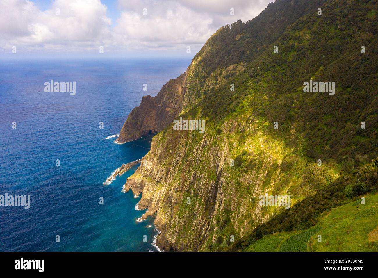 Drone photography of Madeira island cloudy mountains and sea during ...