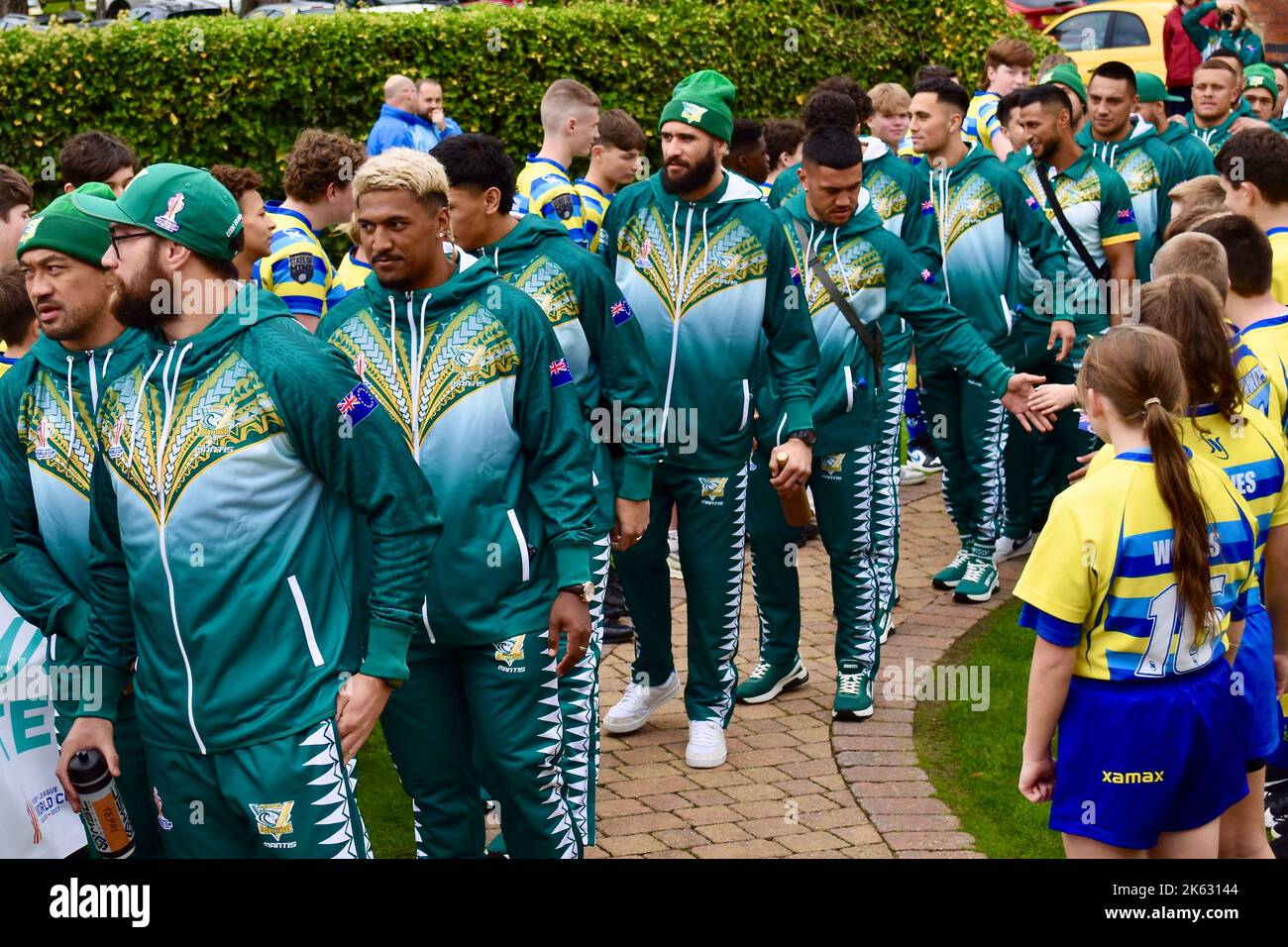 Darlington, UK. 11 Oct 2022. The Cook Islands men’s Rugby League World Cup team have arrived at ...