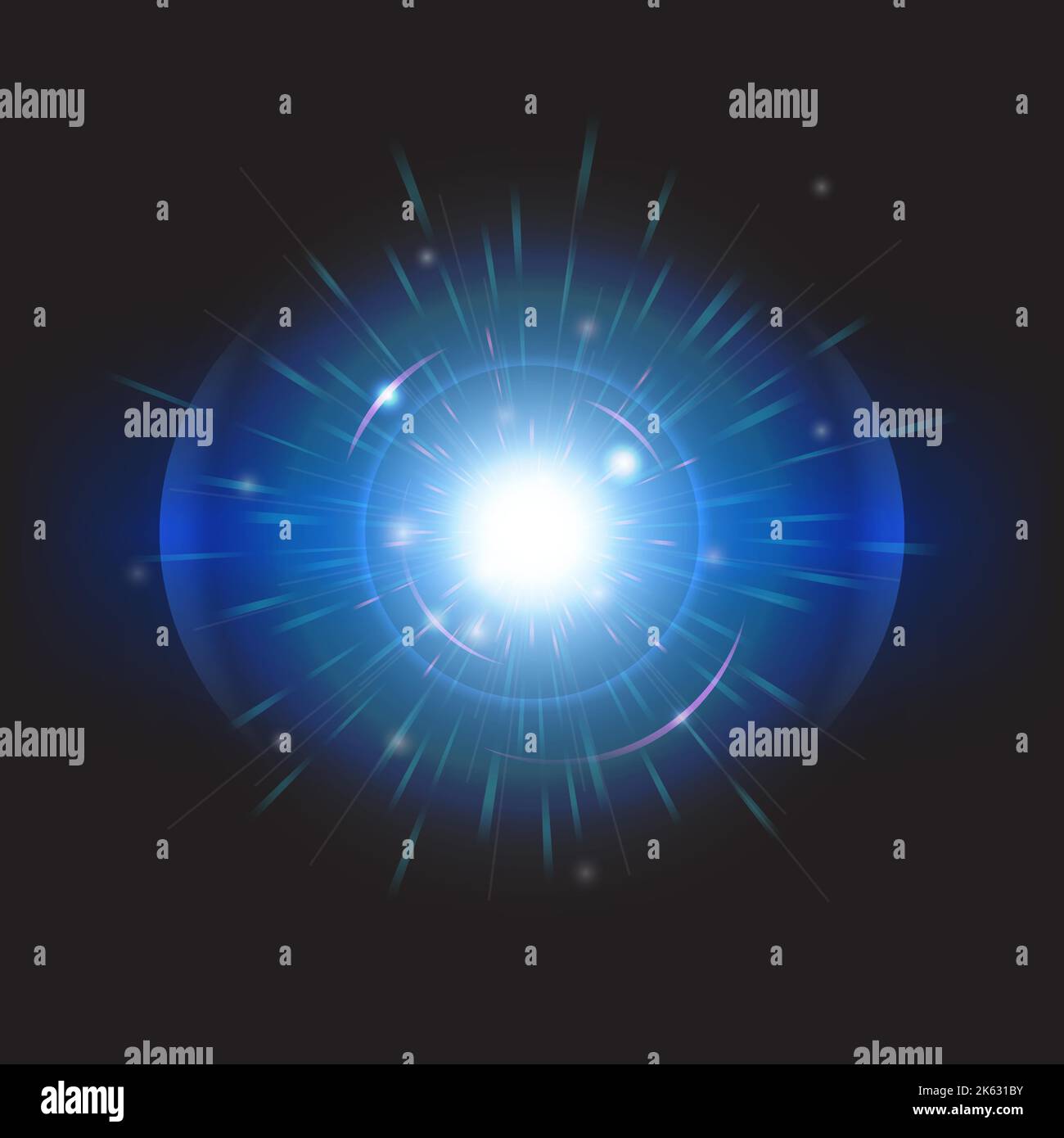 Blue light burst on dark background. Shining star, explosion. Vector ...