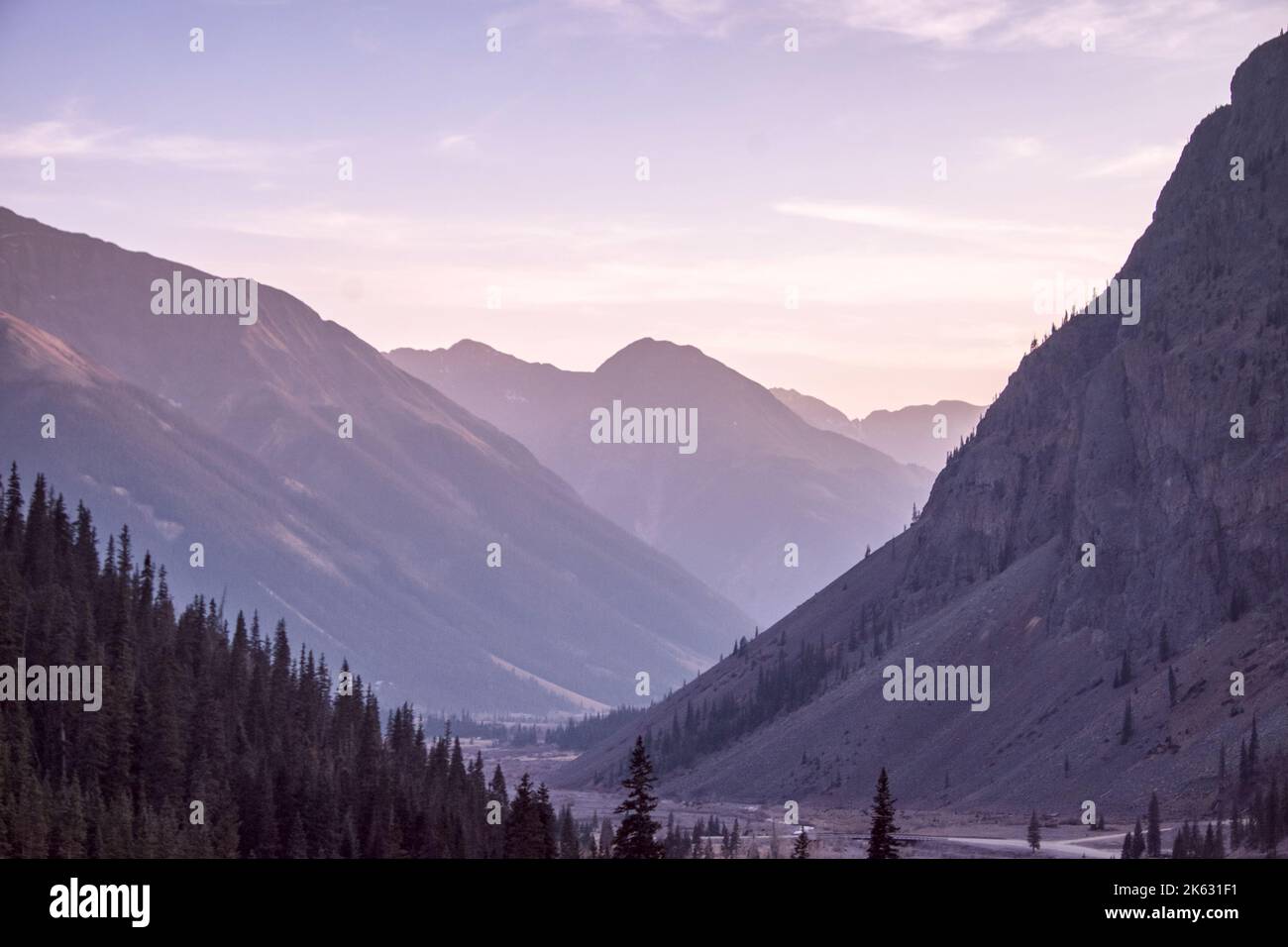 Animas Valley behind Silverton, Colorado, USA, steep slopes on the road ...
