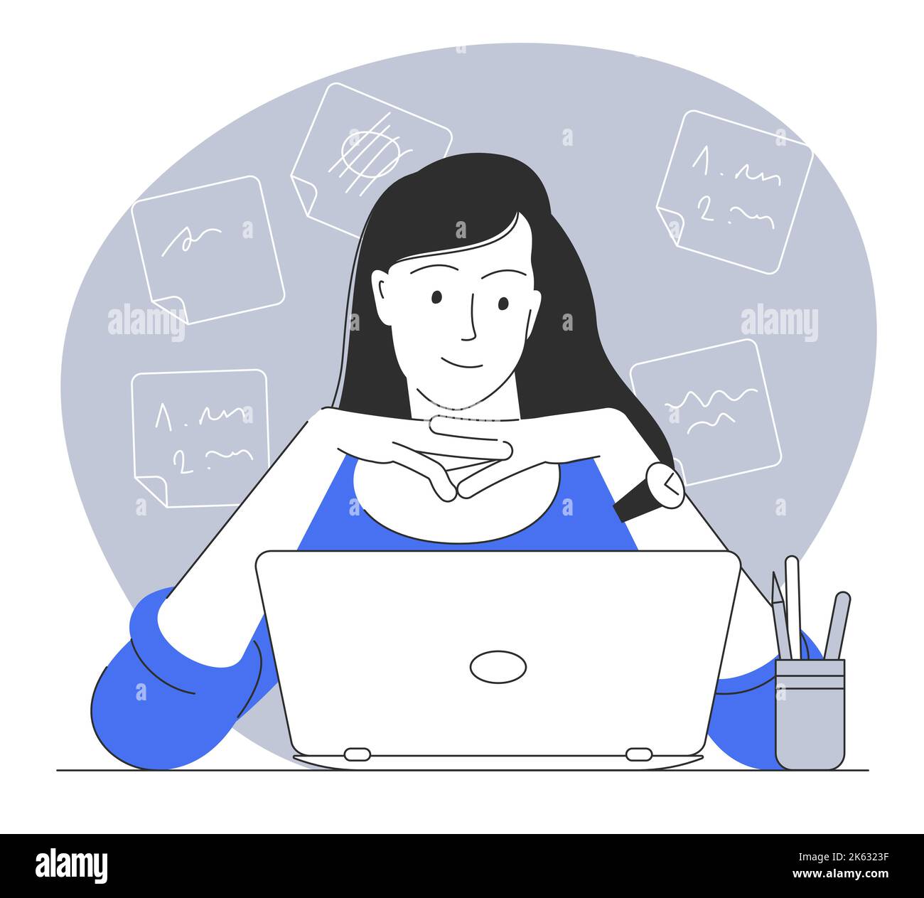 Woman sitting computer phone Stock Vector Images - Alamy