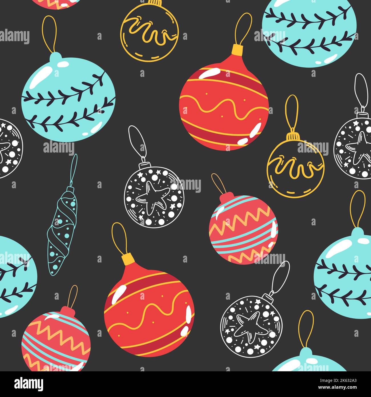 Christmas seamless pattern with balls, baubles, cones, bows blue ...