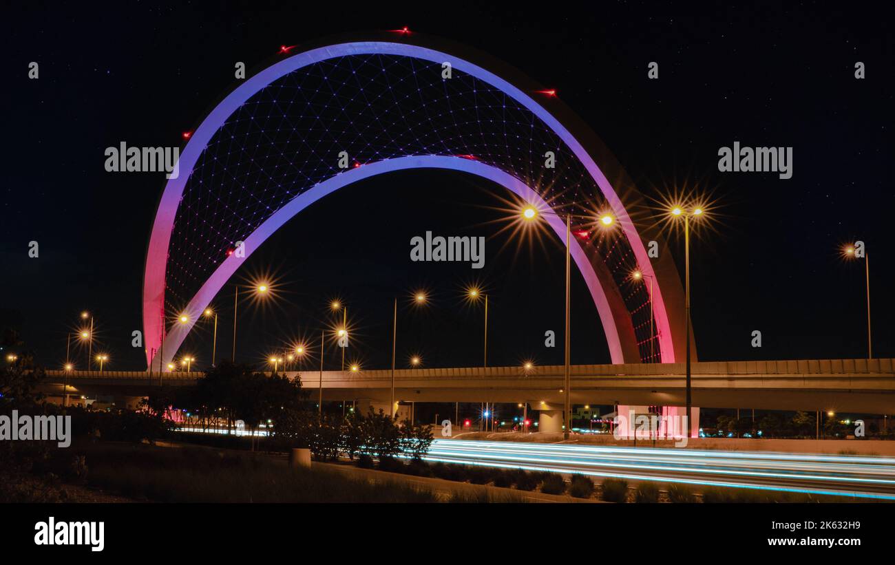Doha, Qatar- May 15,2022 : 5th June Arch bridge in Doha to lusail ...