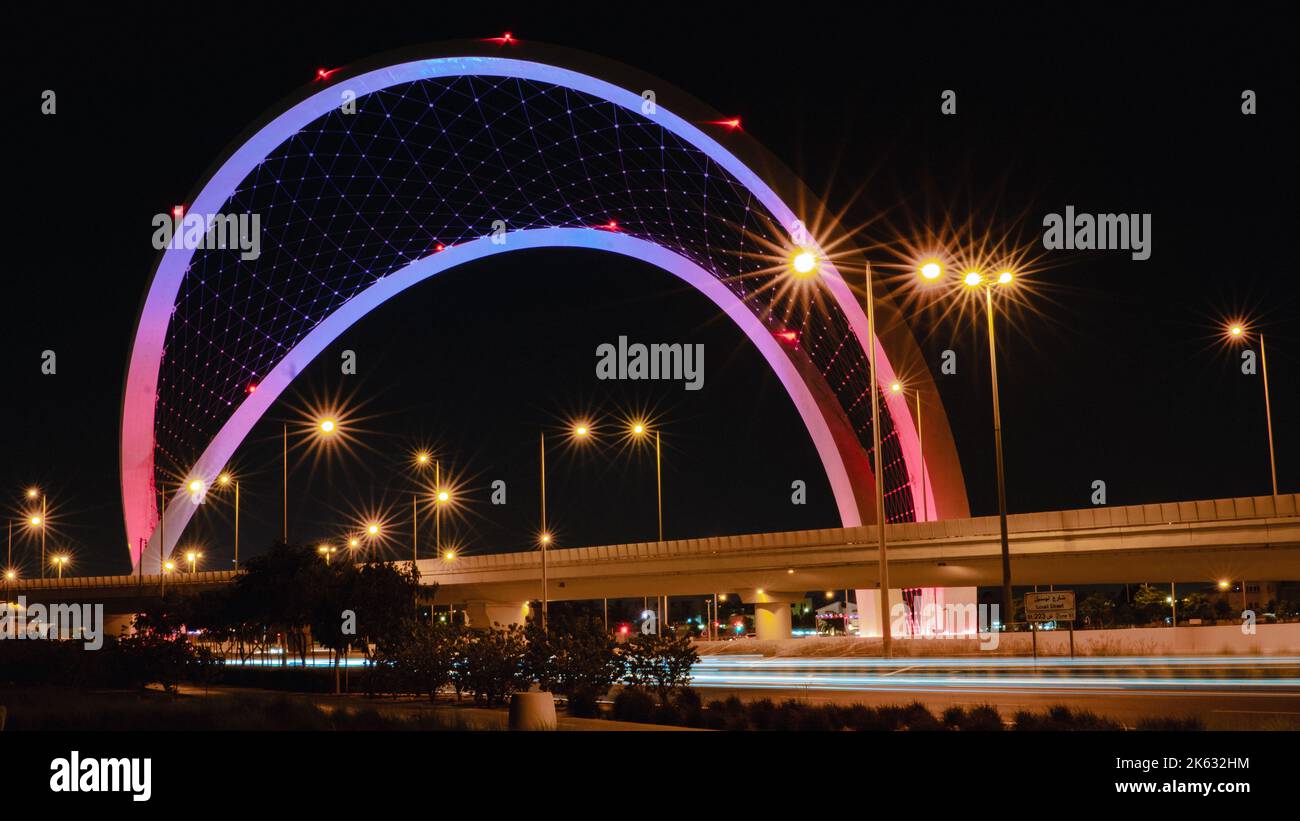 Doha, Qatar- May 15,2022 : 5th June Arch bridge in Doha to lusail ...