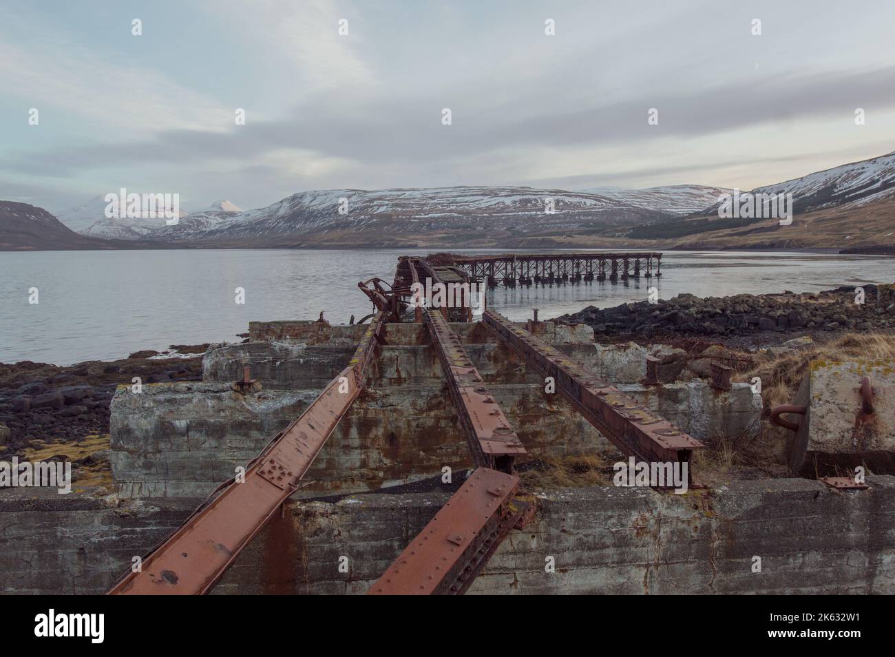 Ruins of WWII-era Hvitanes Naval Base, southeastern Iceland, in the ...