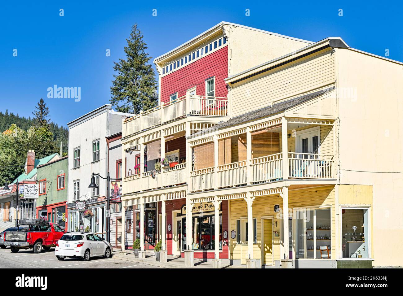 Heritage buildings, shops, downtown, Rossland, British Columbia, Canada ...