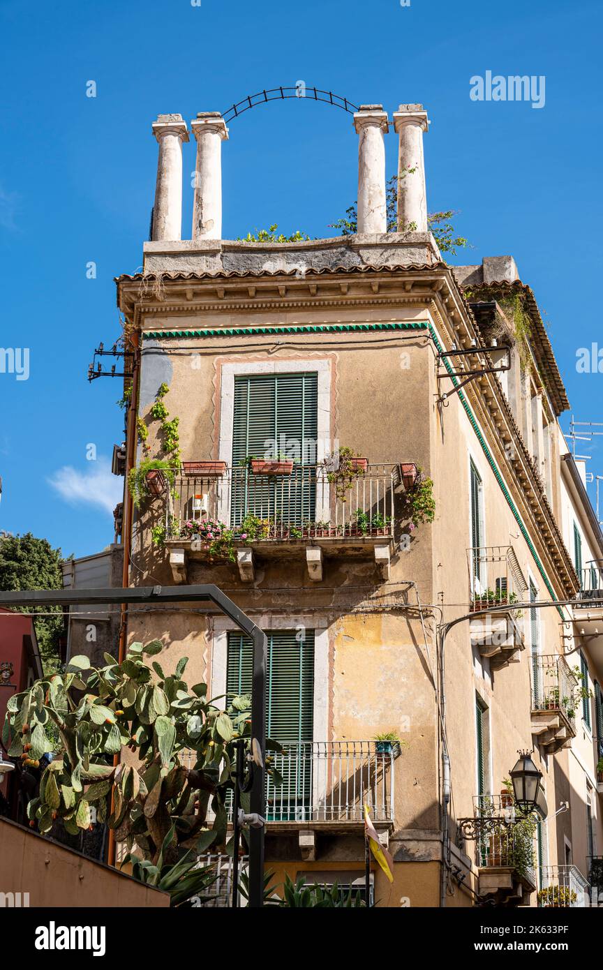 Taormina, Italy: 09-16-2022: beautiful building with greek columns in ...