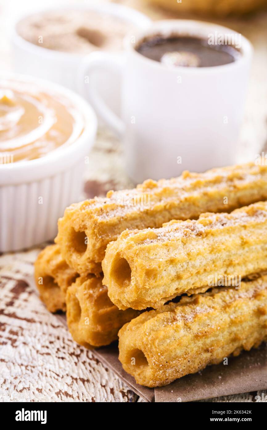 Churros, a typical fried sweet from Brazil, Mexico and Spain, made from ...