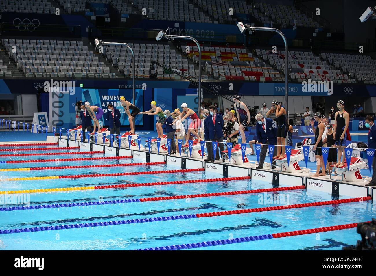 AUGUST 1st, 2021 - TOKYO, JAPAN: Swimmers getting ready to swim the ...