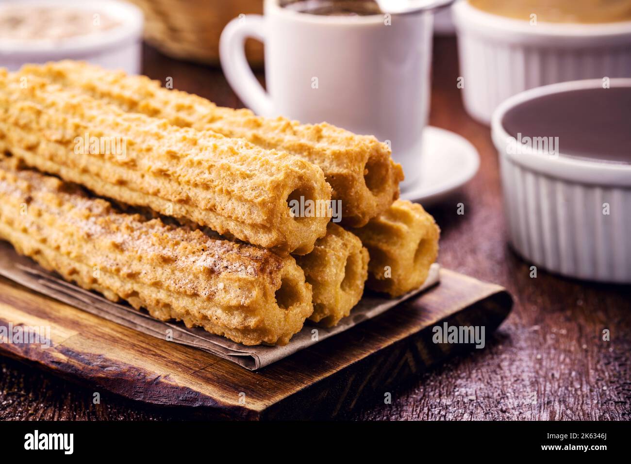 Churros, a typical fried sweet from Brazil, Mexico and Spain, made from ...
