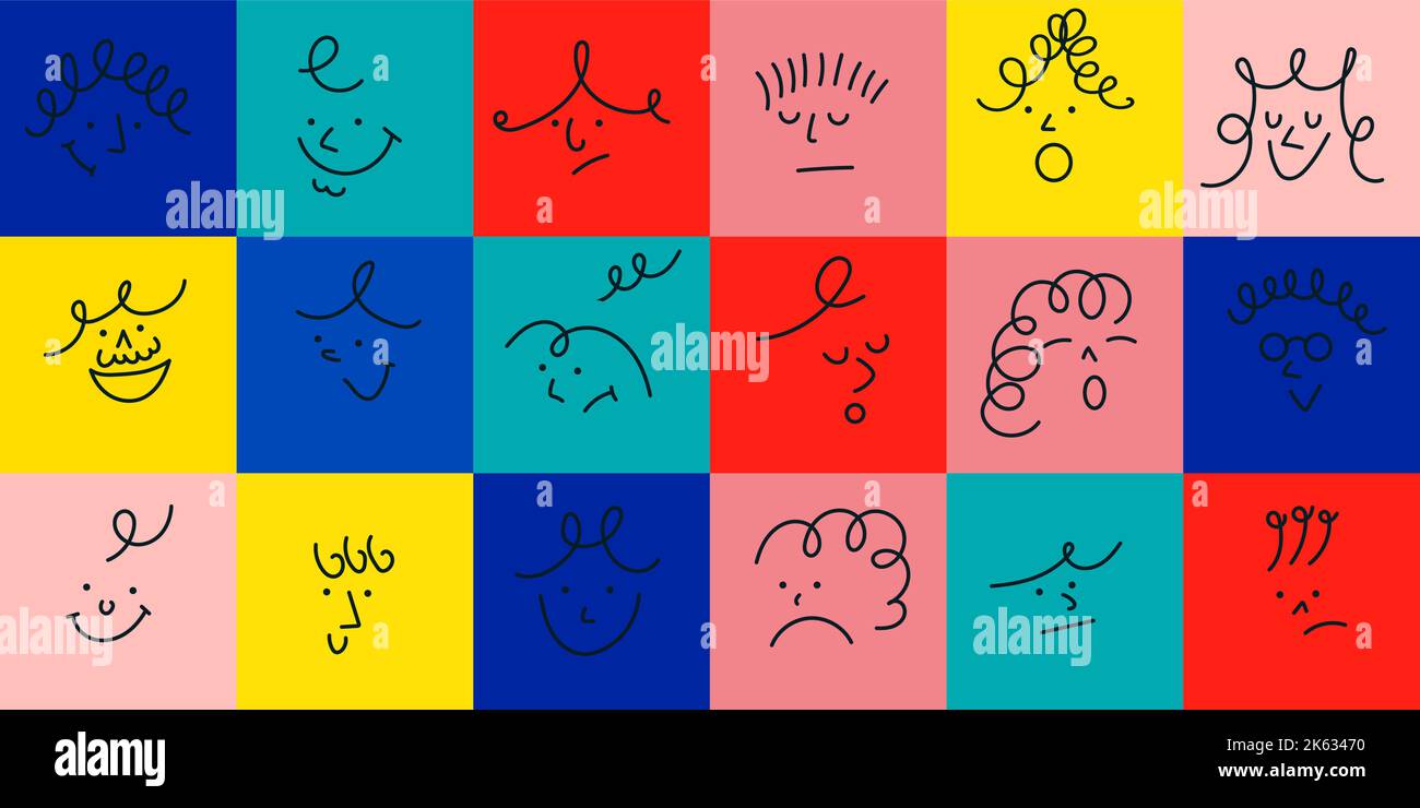 Emoticons with different mood icon set. Cartoon funny colorful face of ...