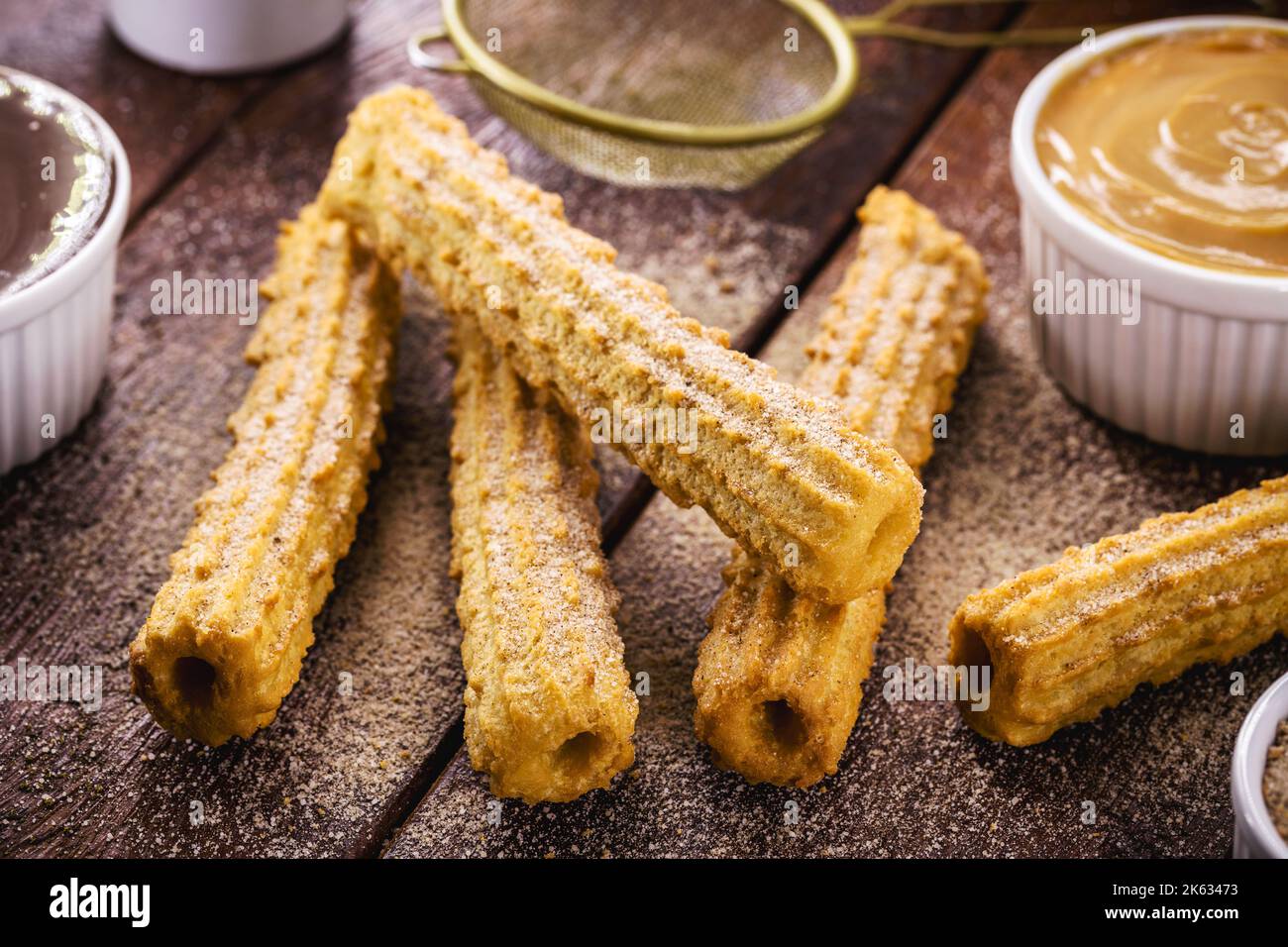 churros, a traditional fried sweet from Latin America, Brazil, Colombia ...