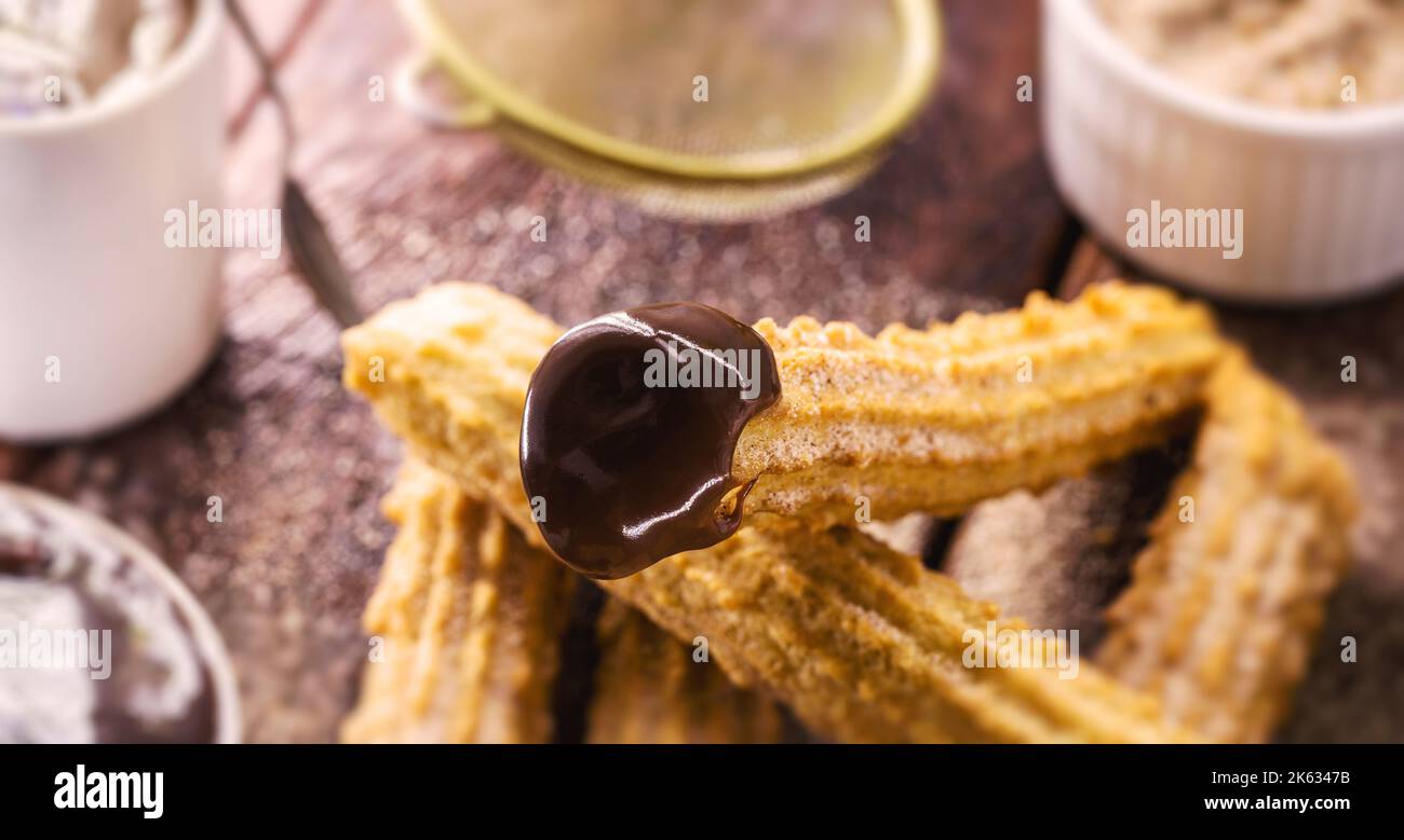 churros, fried sweet with creamy chocolate filling, traditional from ...