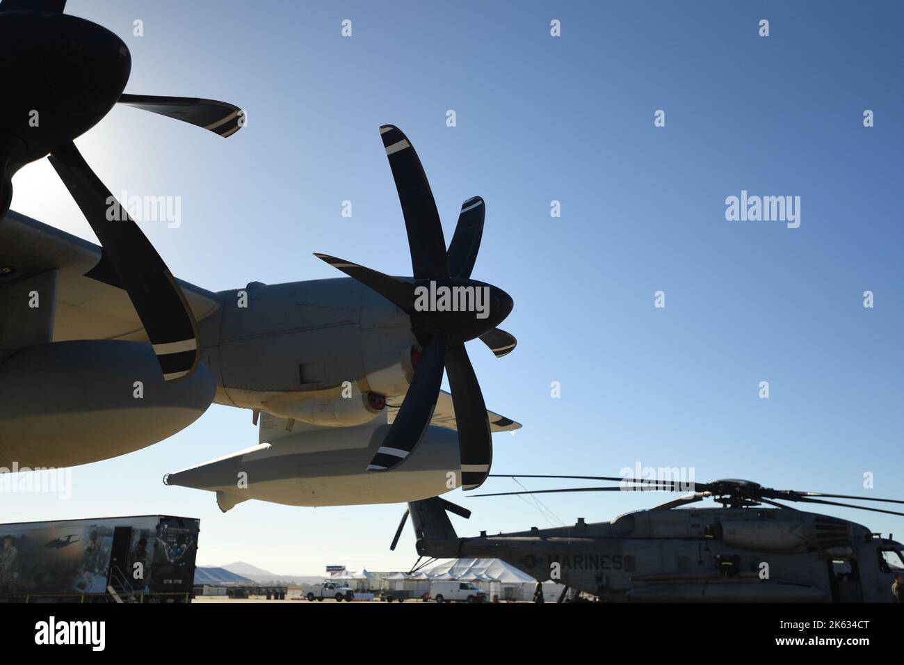Propeller blades on a USMC KC-130J Super Hercules transport Stock Photo ...