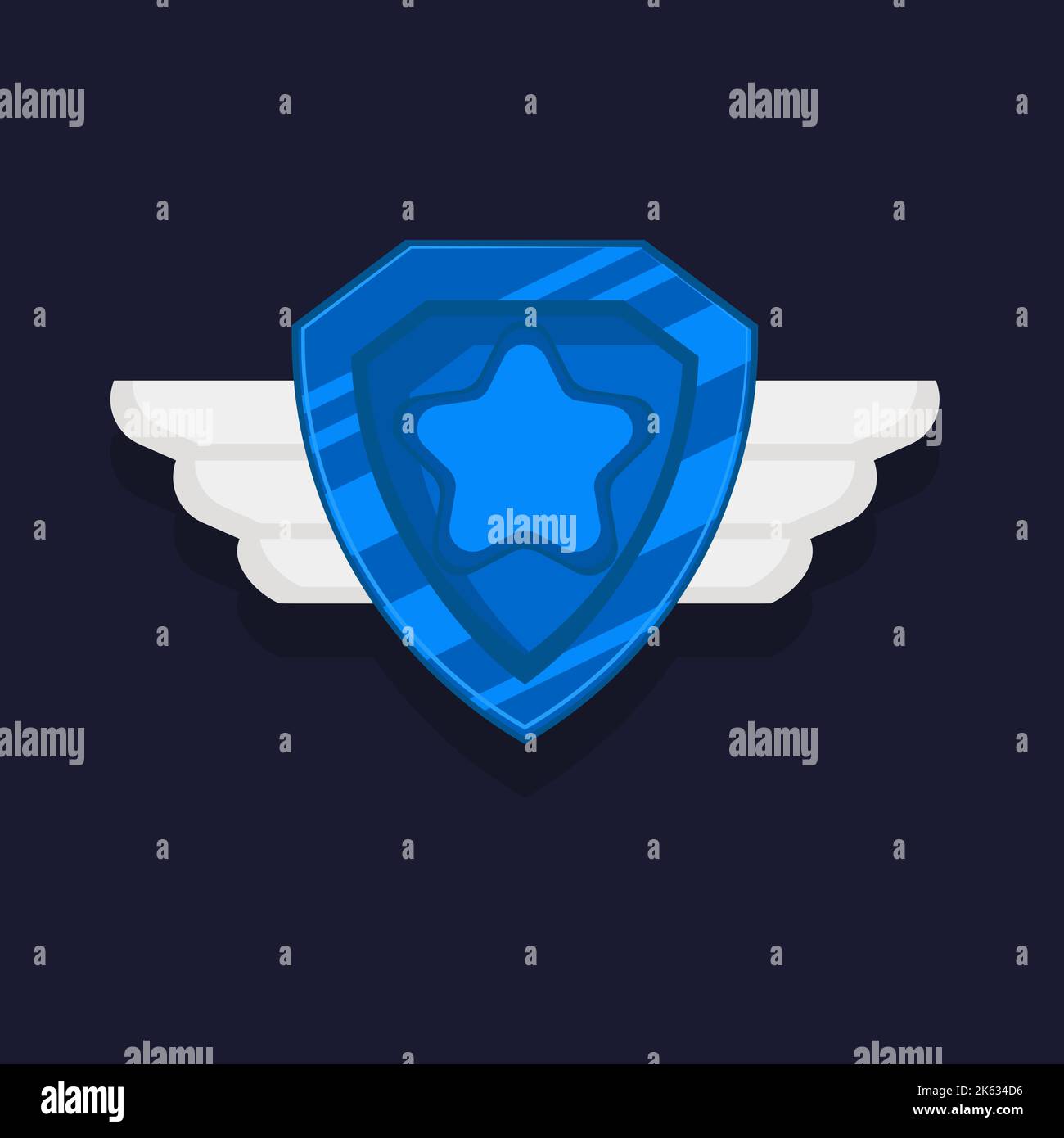 Game achievement badge or rank icon cartoon. Blue award or medal reward ...