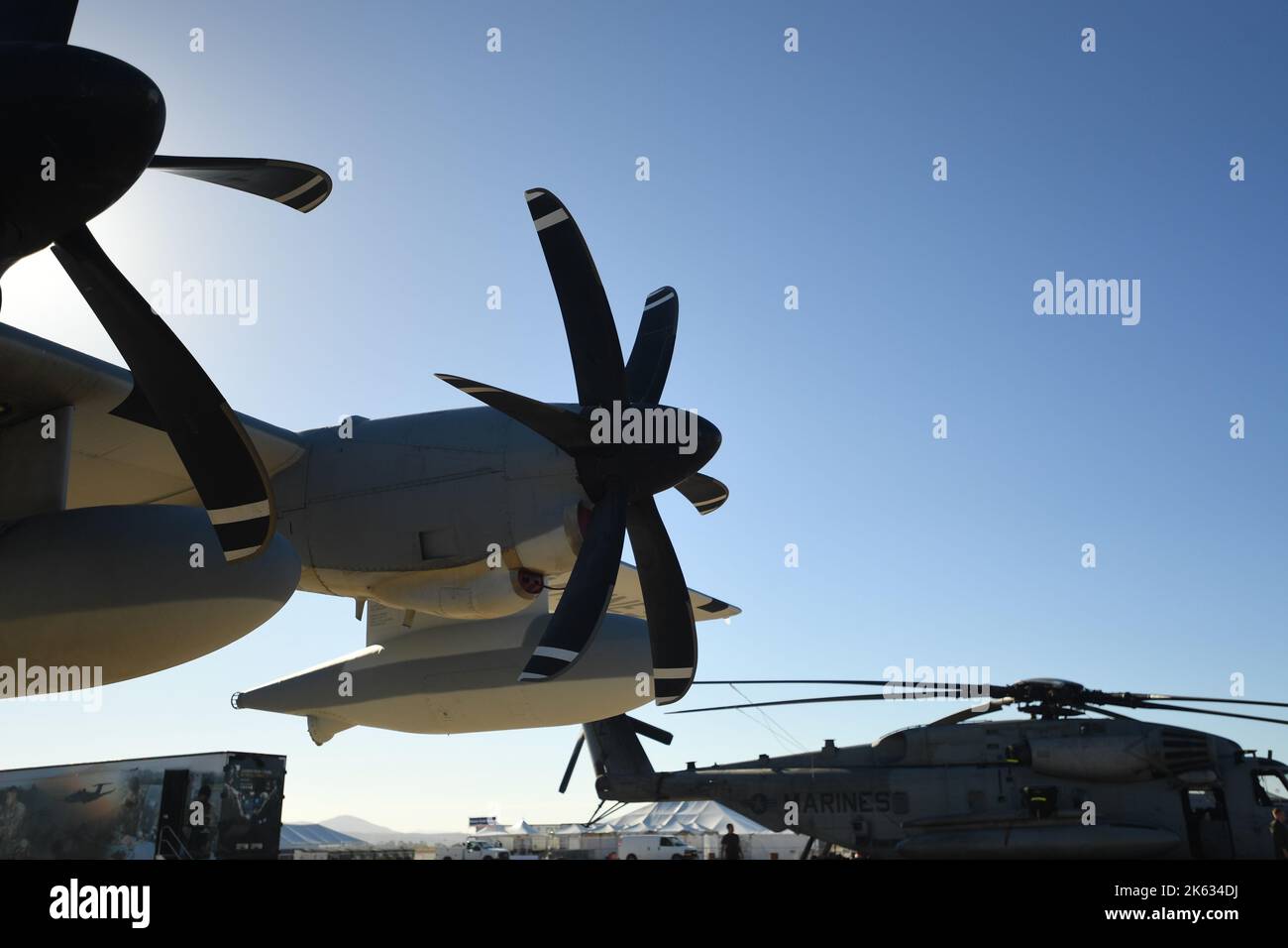 Propeller blades on a USMC KC-130J Super Hercules transport Stock Photo ...